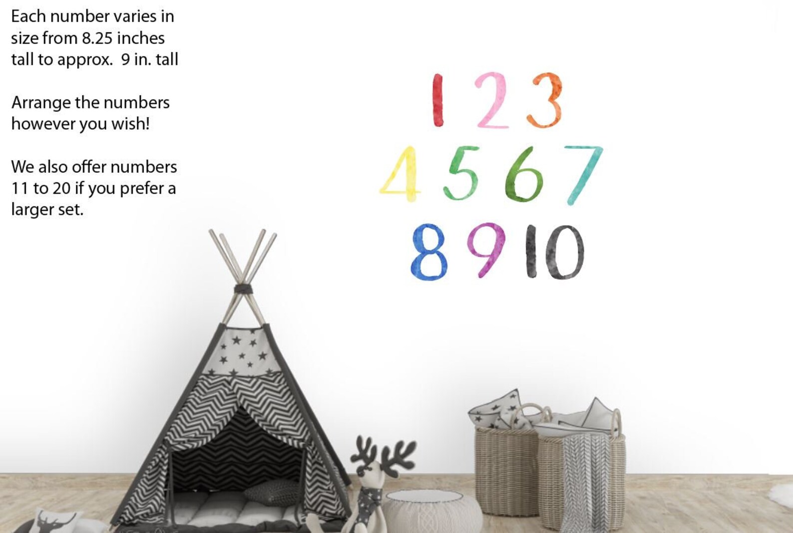 Watercolor Number Set Peel and Stick Decal Wall Decal | Etsy