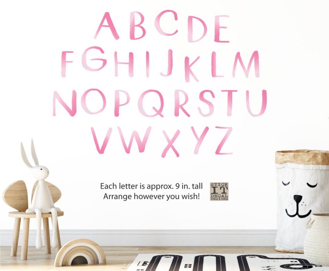 Pink Ombre Alphabet Set, Peel and Stick Decal, Reusable Wall Decal ...