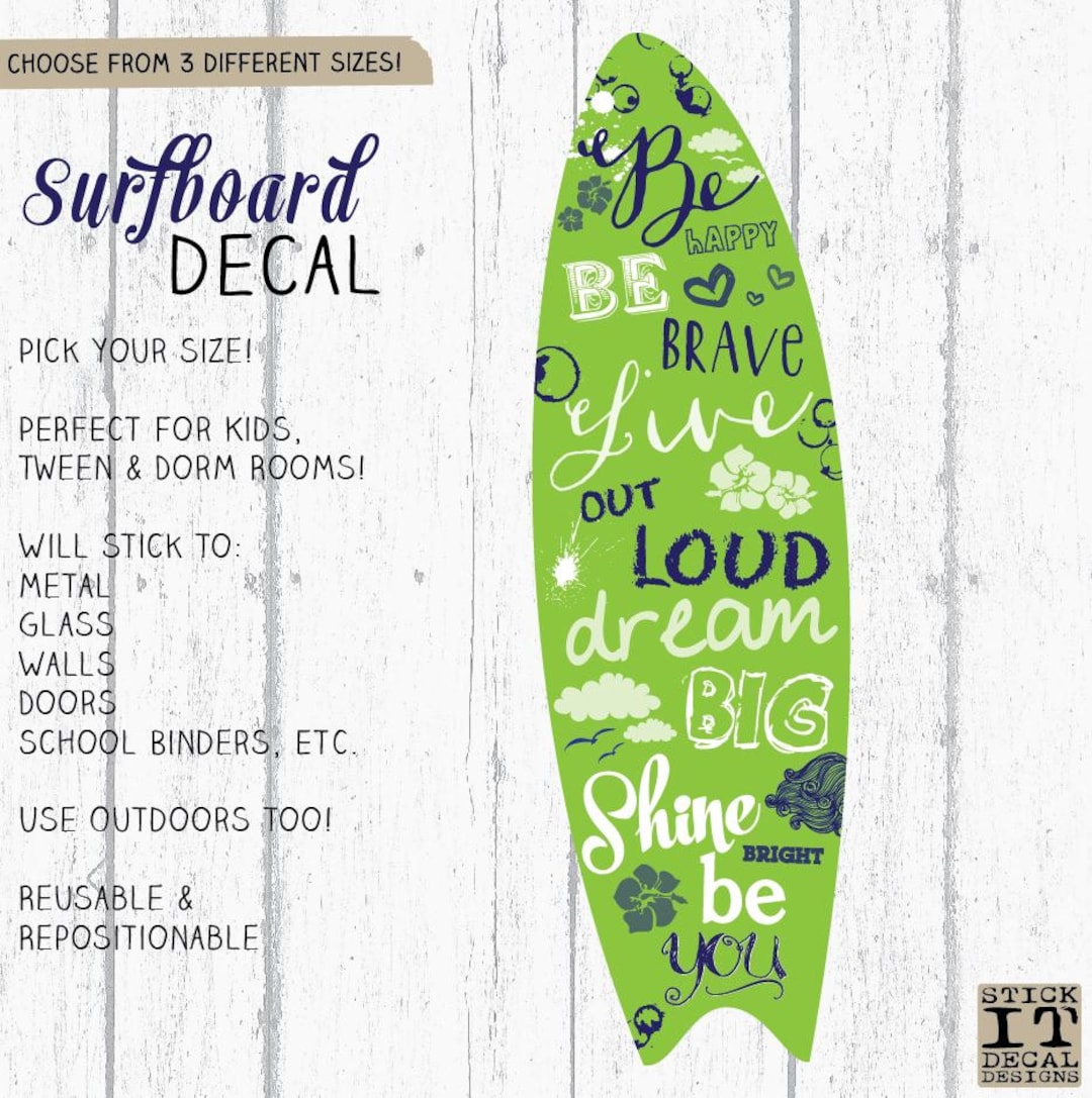 Surfboard Decal, Surfboard Decor, Peel and Stick, Repositionable Vinyl ...