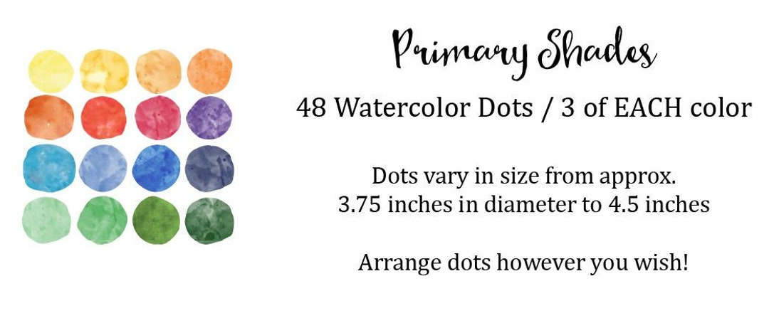 Primary Color Watercolor Dots, Peel and Stick Decal, Reusable Wall ...