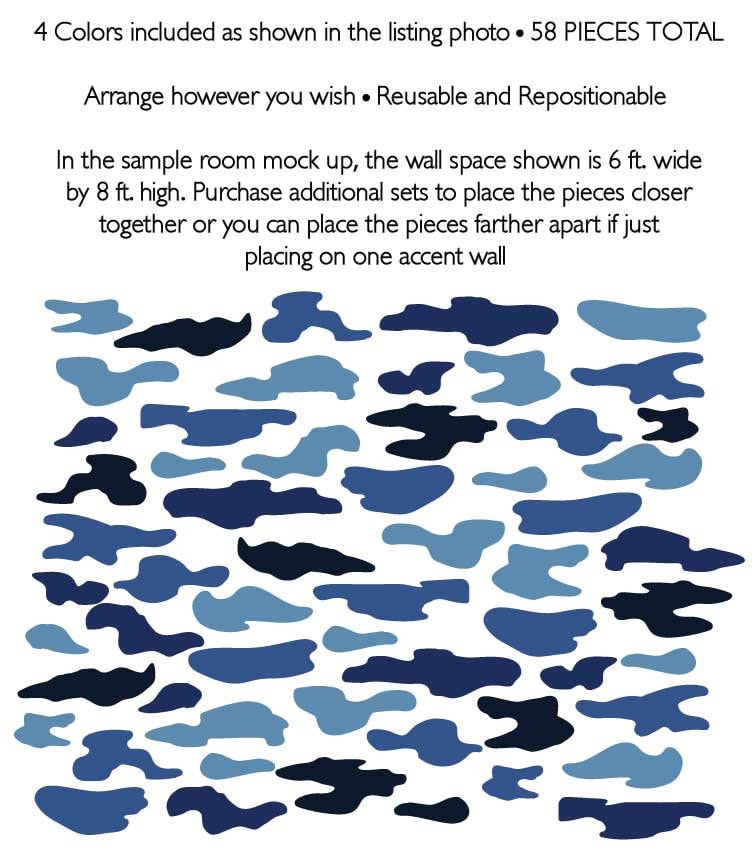Camo Wall Decal Stickers, Camo Room Decor, Kids Room Decor, Reusable ...