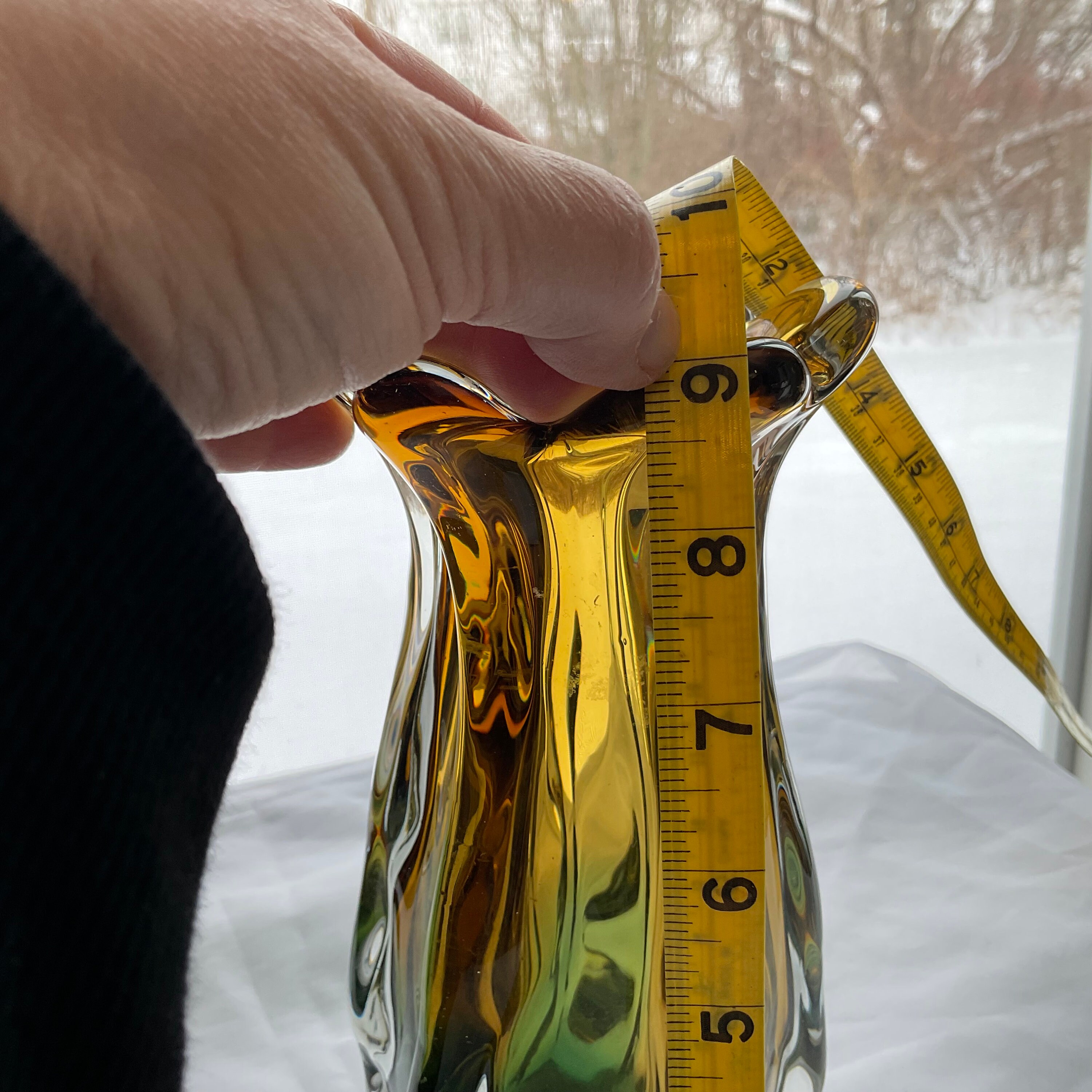 Narumi Sanyu Fantasy Glass Vase Japan Ombré Amber and Deep Green Hues S ...