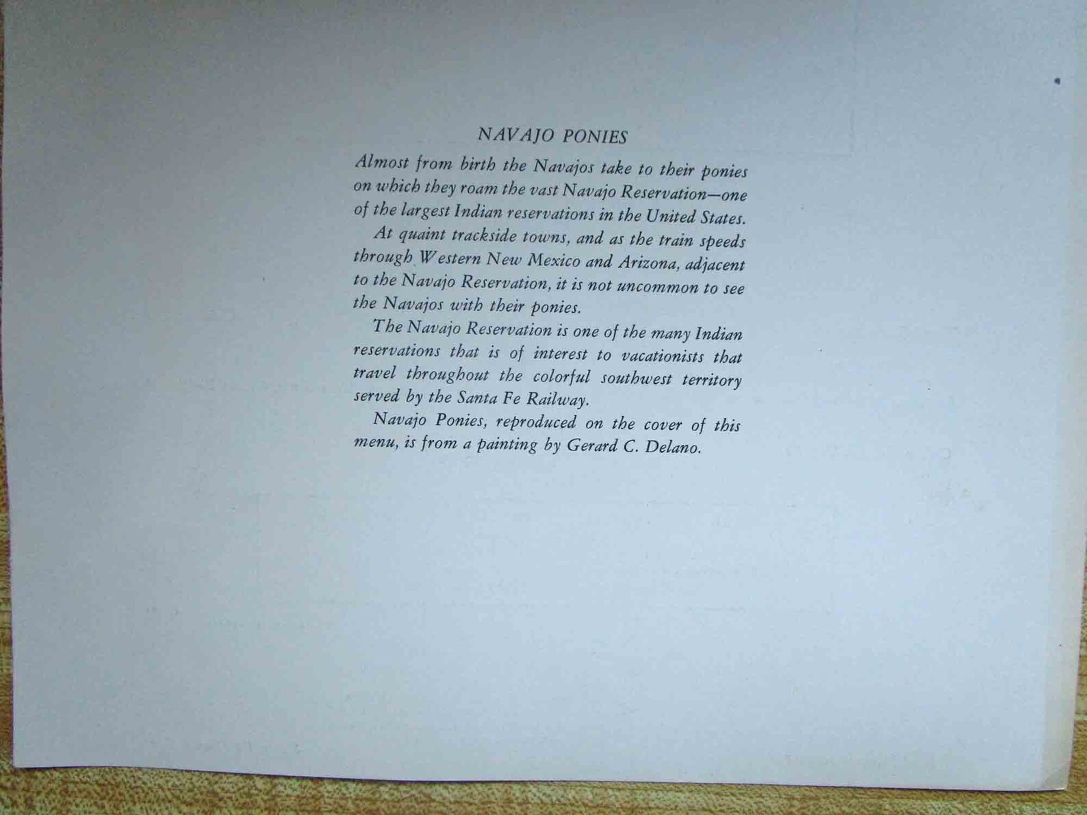 Vintage 1960's Menu Santa Fe Dining Car Navajo Ponies | Etsy