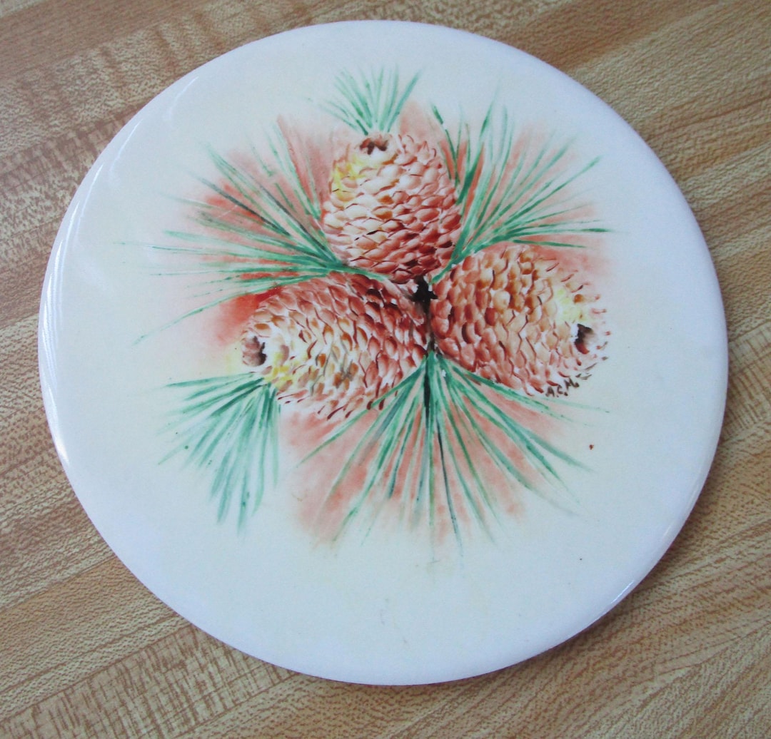 Vintage Retro Ceramic Trivet Pine Cone Pattern - Mint in Box - Estate ...