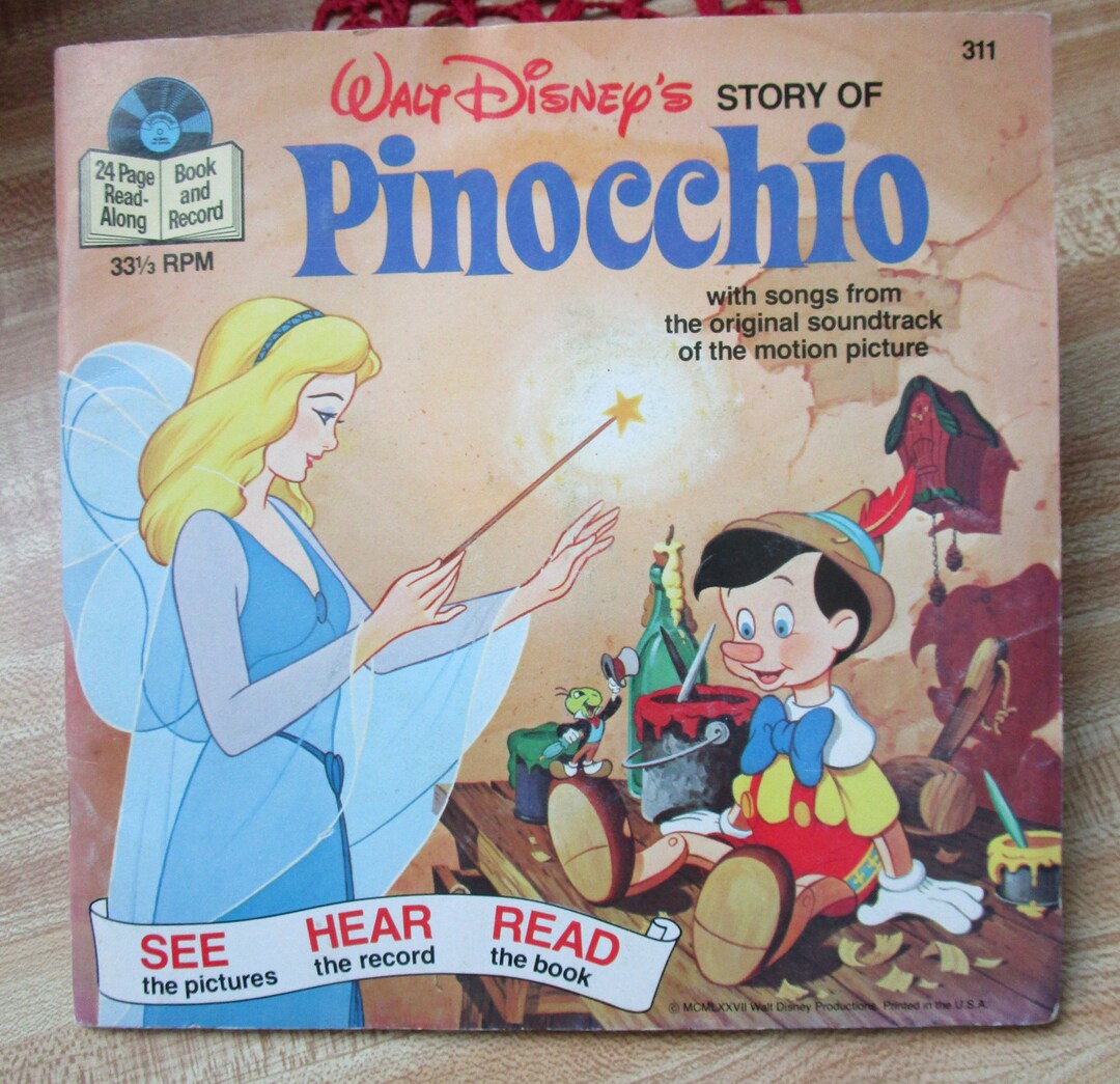 Vintage 1977 Walt Disney Production Storybook and Record of Pinocchio ...