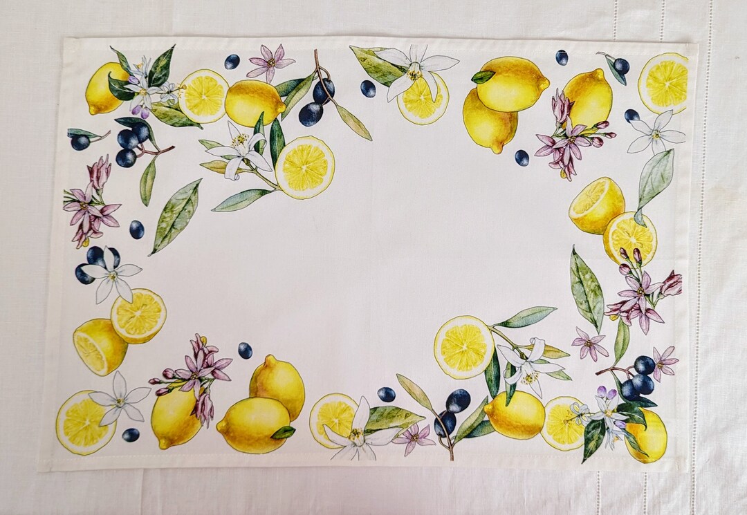 Table Placemats Set of 4 With Lemons Olives Pattern, Mediterranean ...