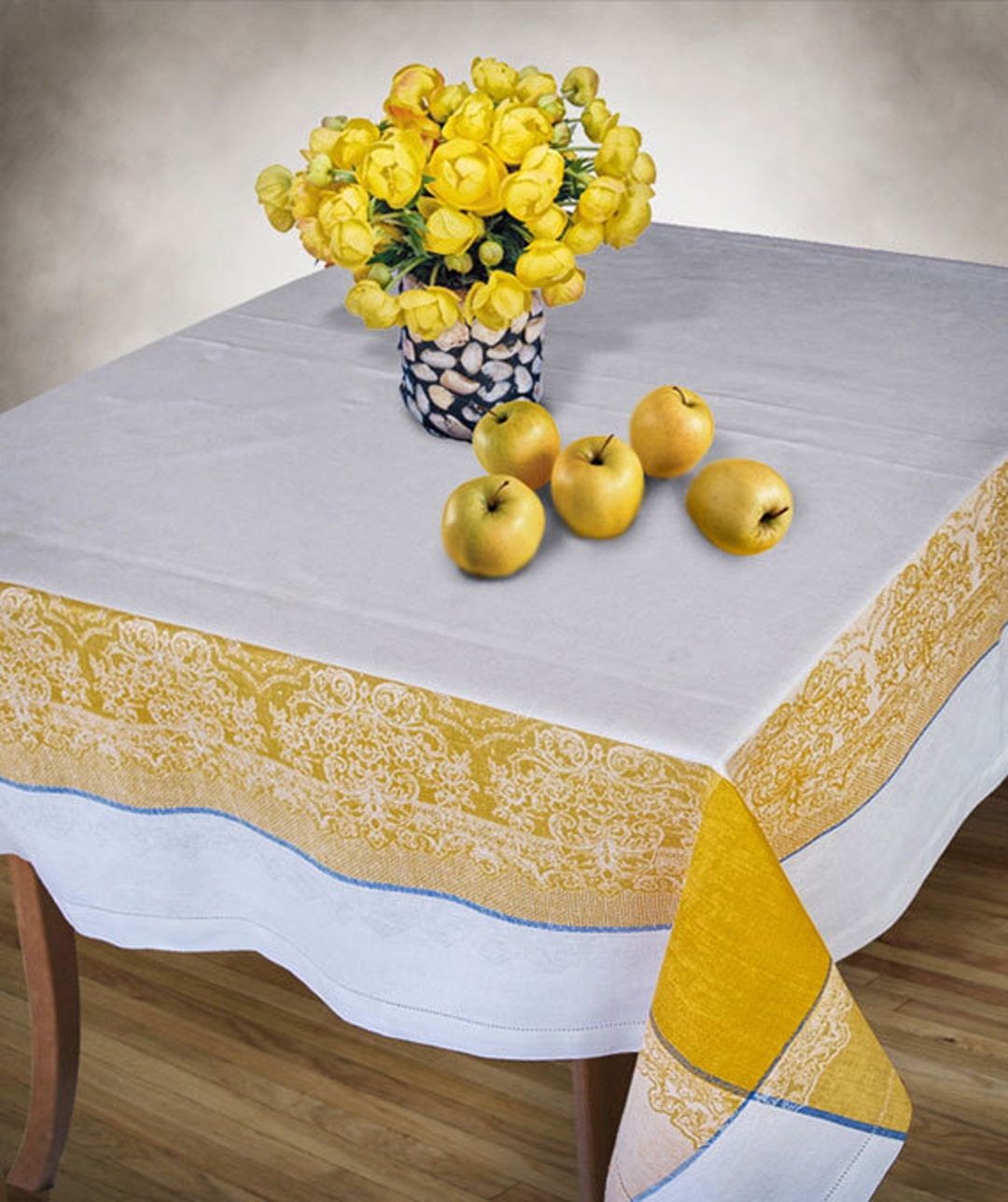 Yellow White Tablecloth Long Rectangle Jacquard Tablecloths Damask ...