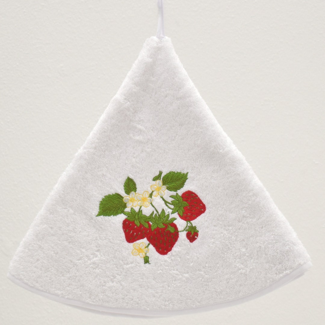 Strawberry Round Hand Towel Embroidery. Berries Kitchen Decor, Hand Tea ...