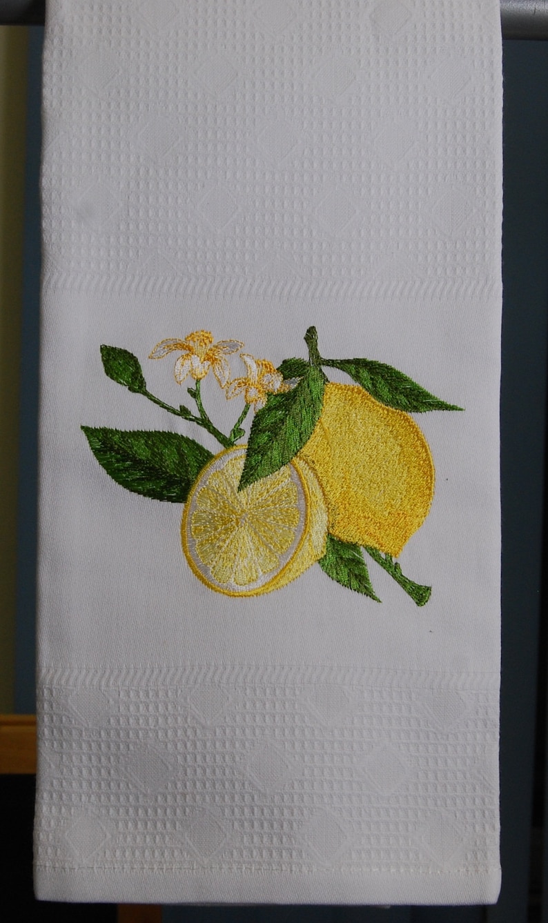 Lemon Branch Tea Towel Embroidered Dish Cloths Lemon Fruits - Etsy