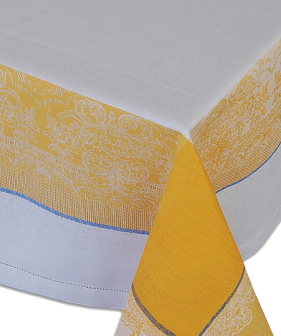 Yellow White Tablecloth Long Rectangle Jacquard Tablecloths Damask ...