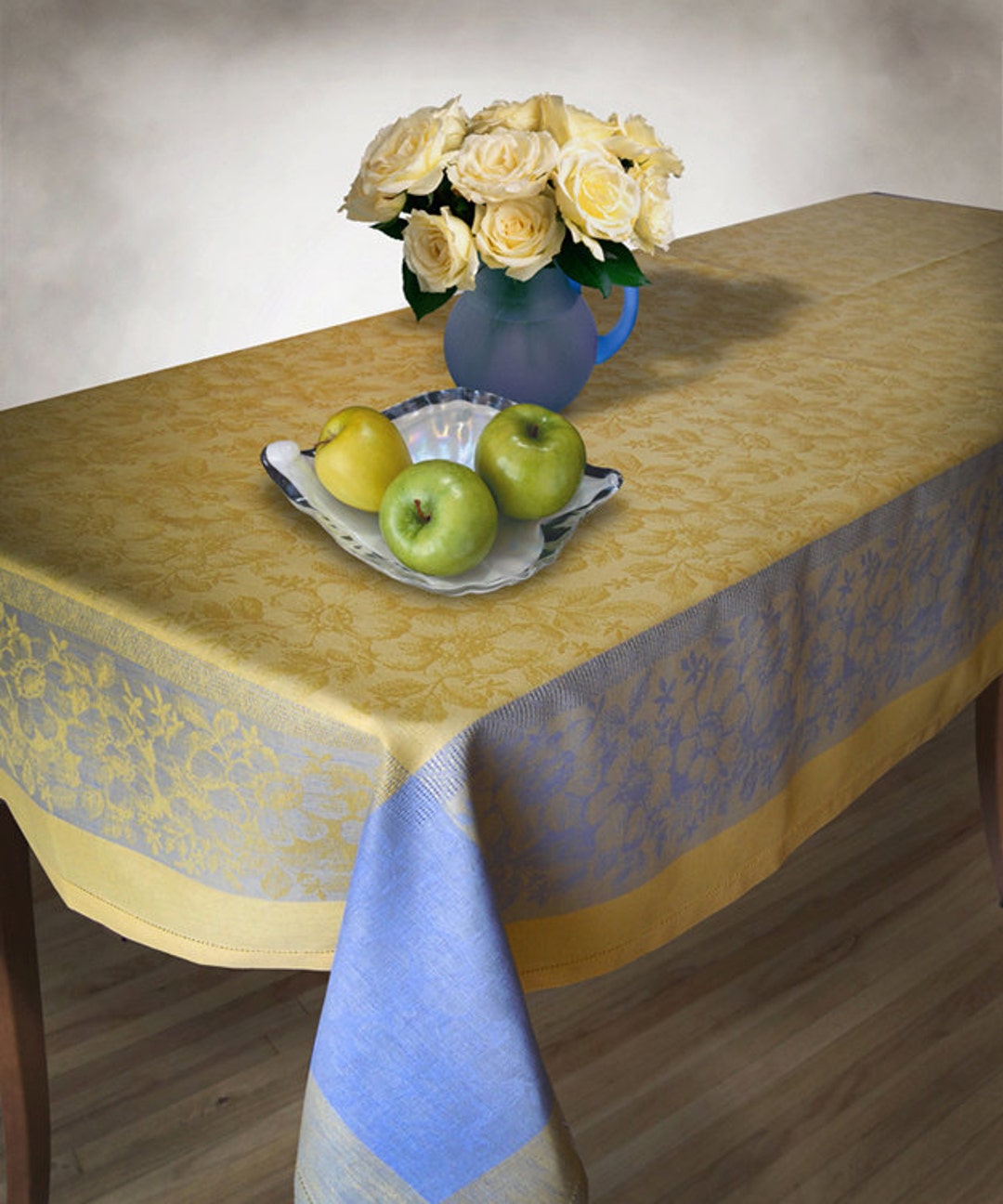 Jacquard Multicolor Rectangle Tablecloths Yellow Blue Floral Table ...