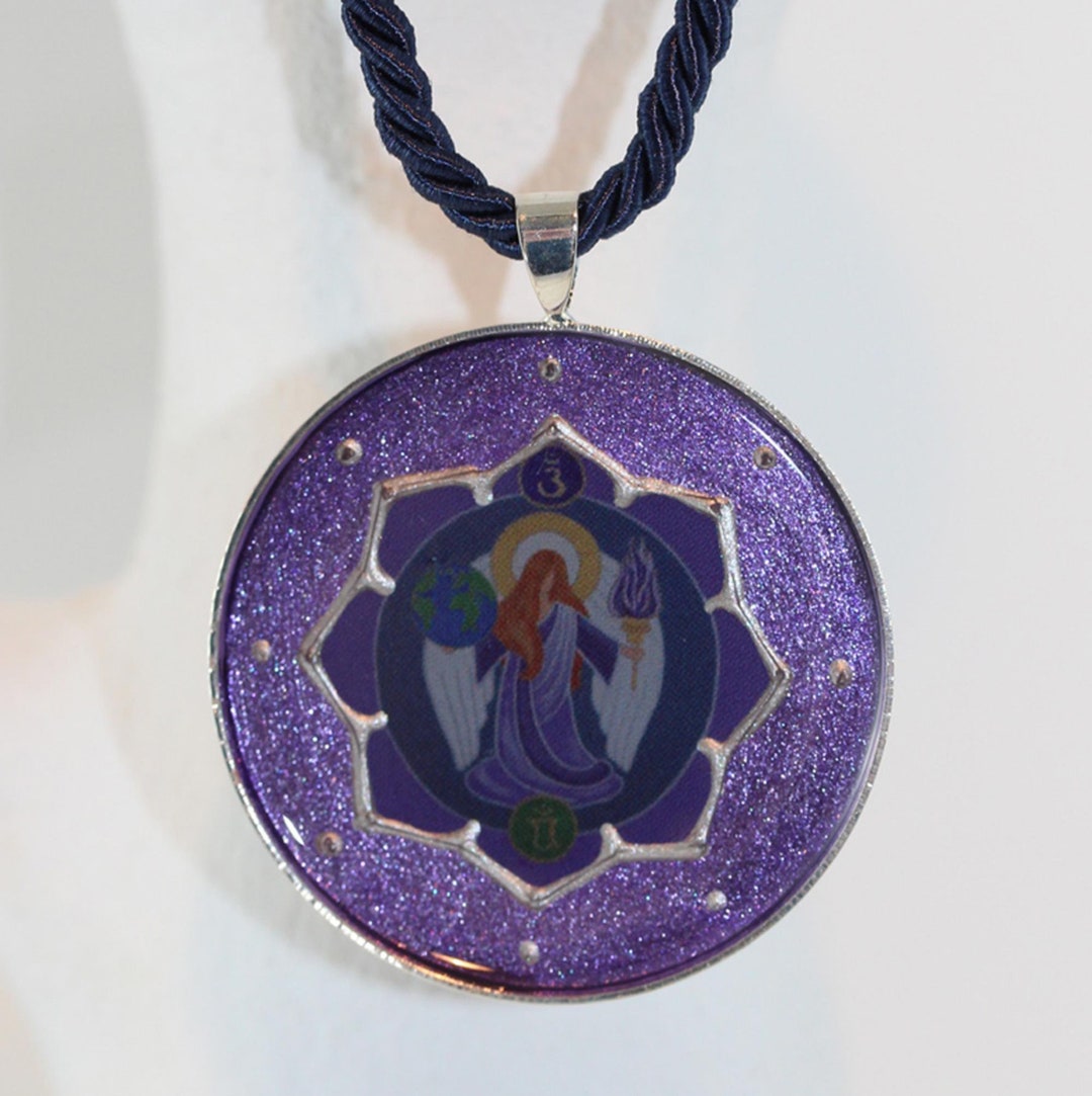 Angel With Violett Flame Pendant on Blue Silk Cord, Archangel Zadkiel ...