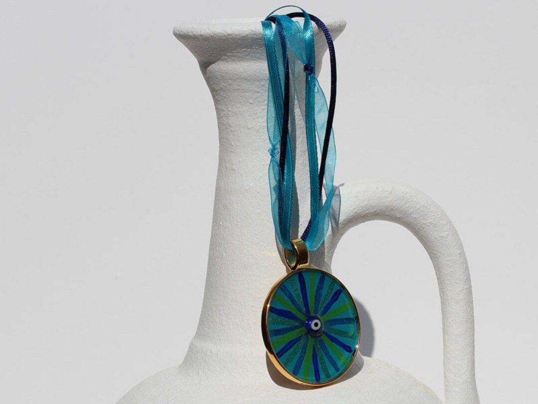 Necklace With Mediterranean Mati in Ocean Colors, Eyil Eye Good Luck ...