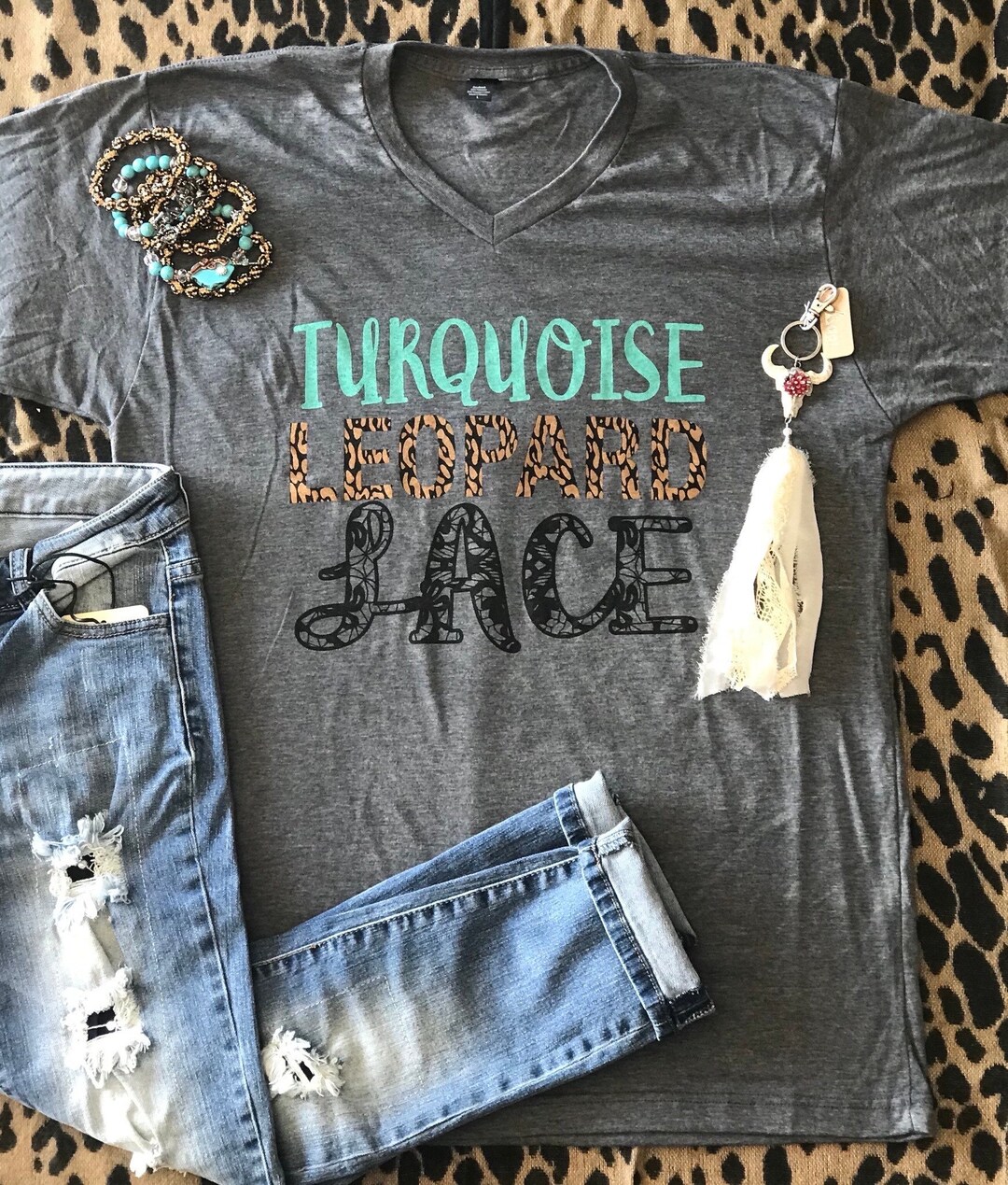 Leopard Turquoise Lace T-shirt Graphic Tee Oversized - Etsy