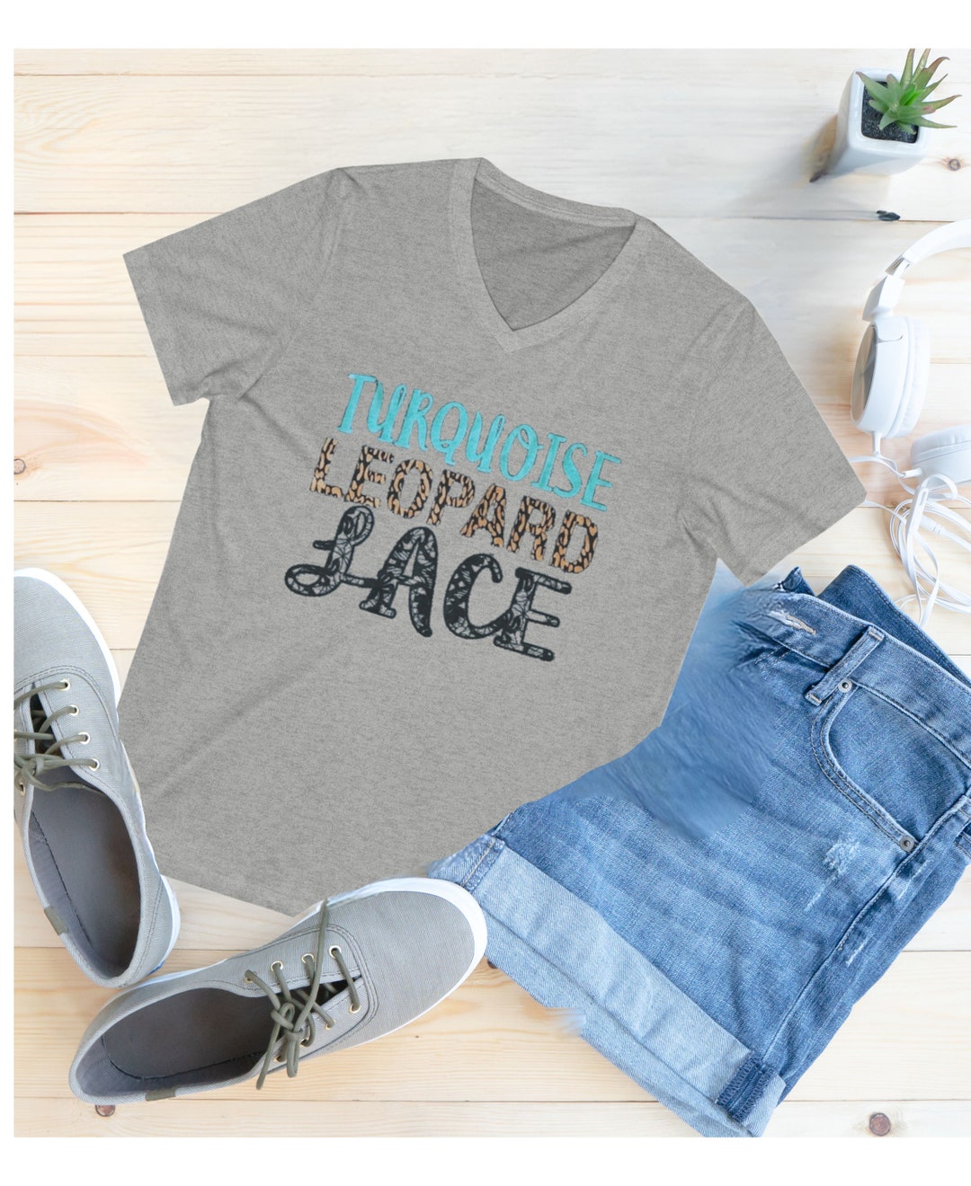 Leopard Turquoise Lace T-shirt, Graphic Tee, Oversized, Vintage, Boho ...