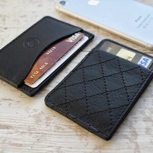 No fold minimalist wallet diamond quilted full grain card | Etsy