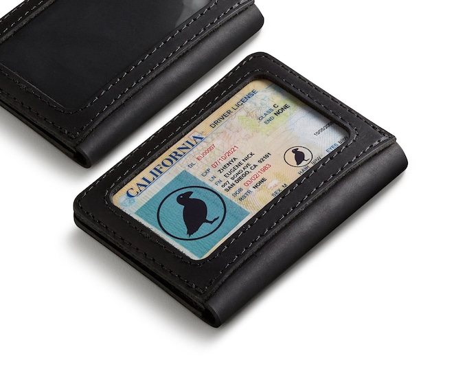Black Matte Leather Card Wallet With Clear ID Window on the Back ...
