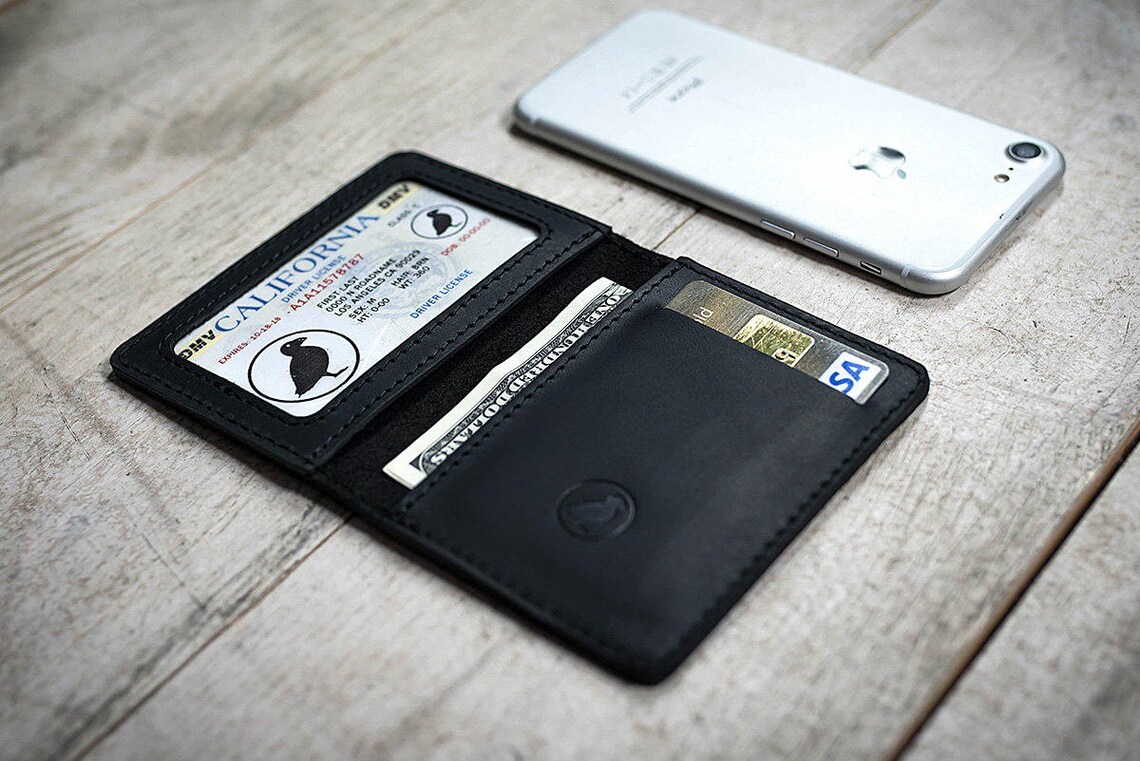 Black Leather Bifold Vertical Slim Minimalist Card Wallet for Him ...