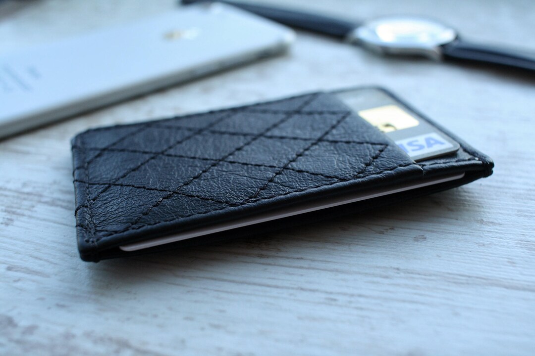 No Fold Minimalist Wallet Diamond Quilted Full Grain Card - Etsy