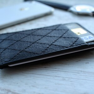 No Fold Minimalist Wallet Diamond Quilted Full Grain Card - Etsy