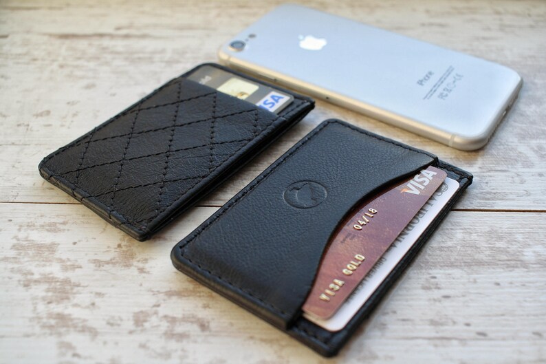 No fold minimalist wallet diamond quilted full grain card | Etsy