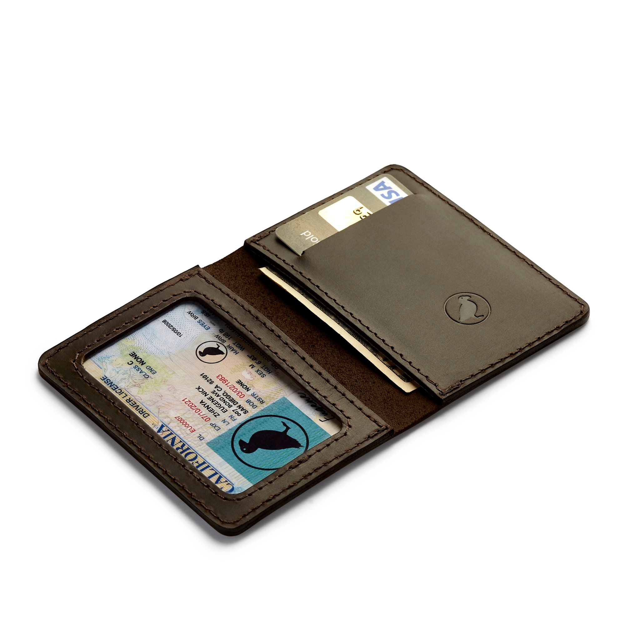 Mens Leather Wallet With ID Window: Slim Bifold Card Holder - Etsy
