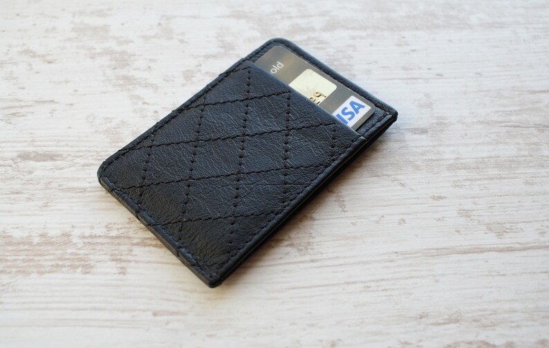 No fold minimalist wallet diamond quilted full grain card | Etsy