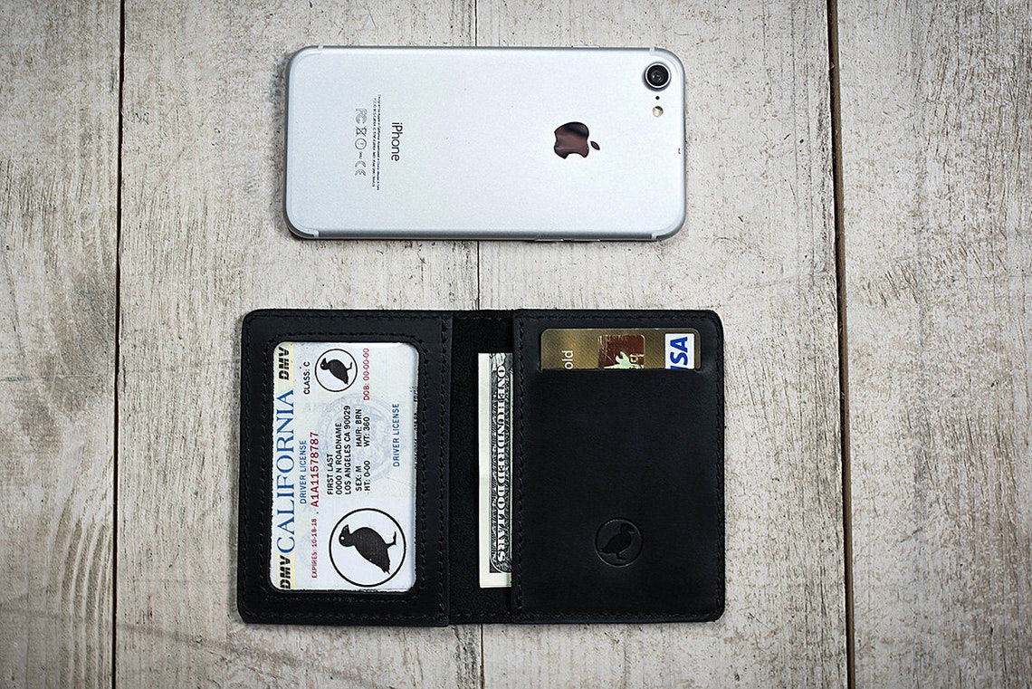 Black Leather Bifold Vertical Slim Minimalist Card Wallet for - Etsy