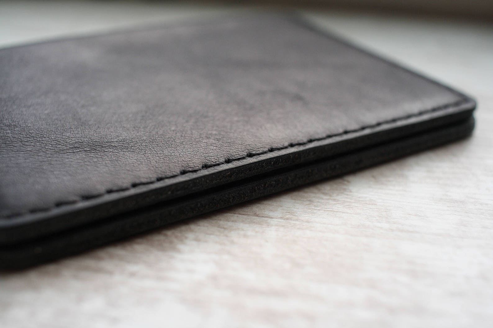 Black leather small wallet minimalist wallet slim leather | Etsy