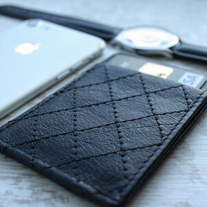 No Fold Minimalist Wallet Diamond Quilted Full Grain Card - Etsy