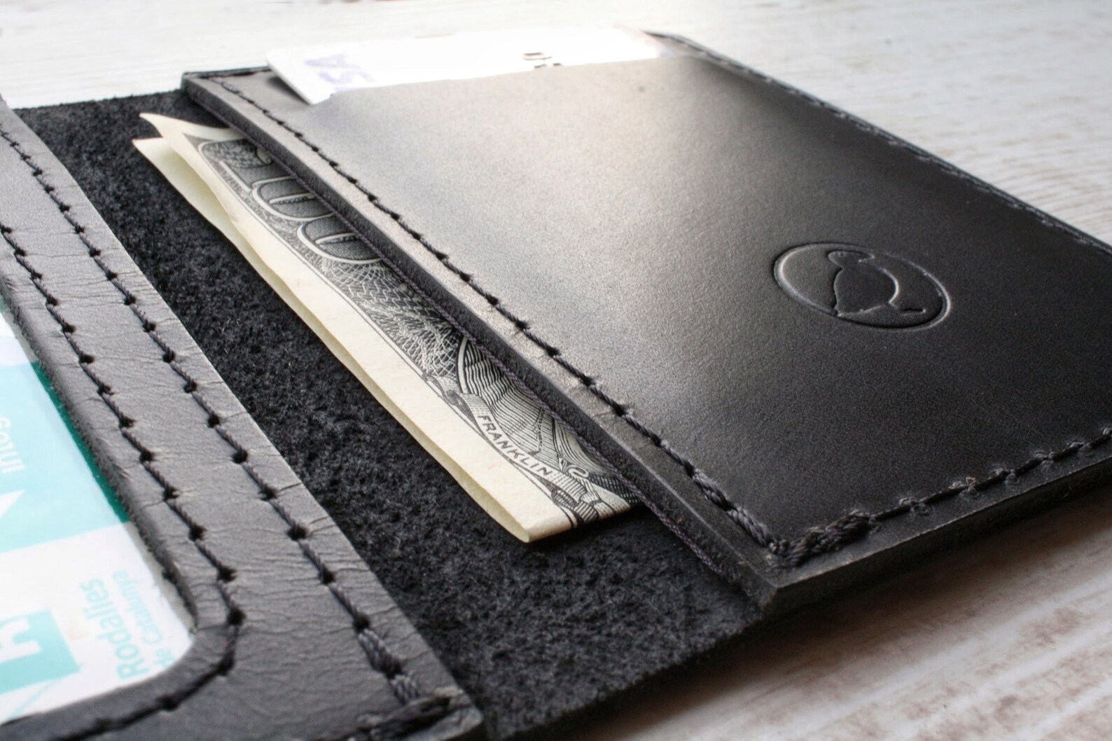 Black Leather Wallet Slim Card Wallet Slim Wallet | Etsy