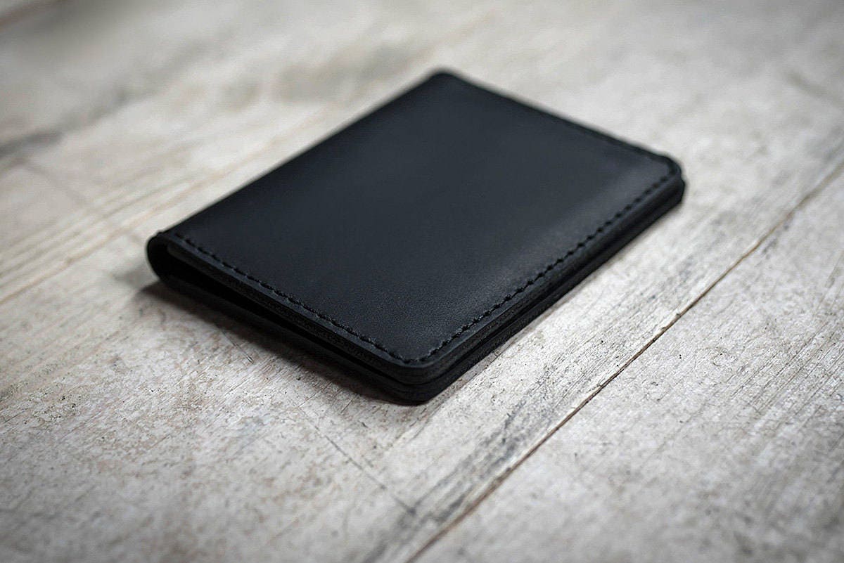 Black Leather Bifold Vertical Slim Minimalist Card Wallet for - Etsy