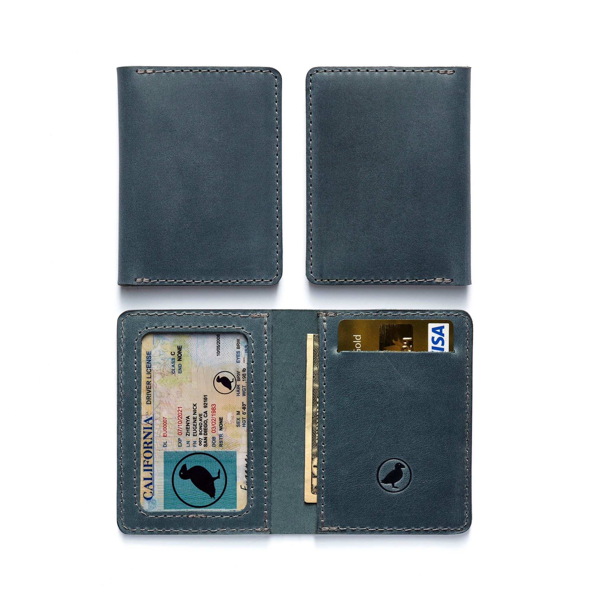 Minimalist Leather Wallet With Id Window Personalized Bifold - Etsy