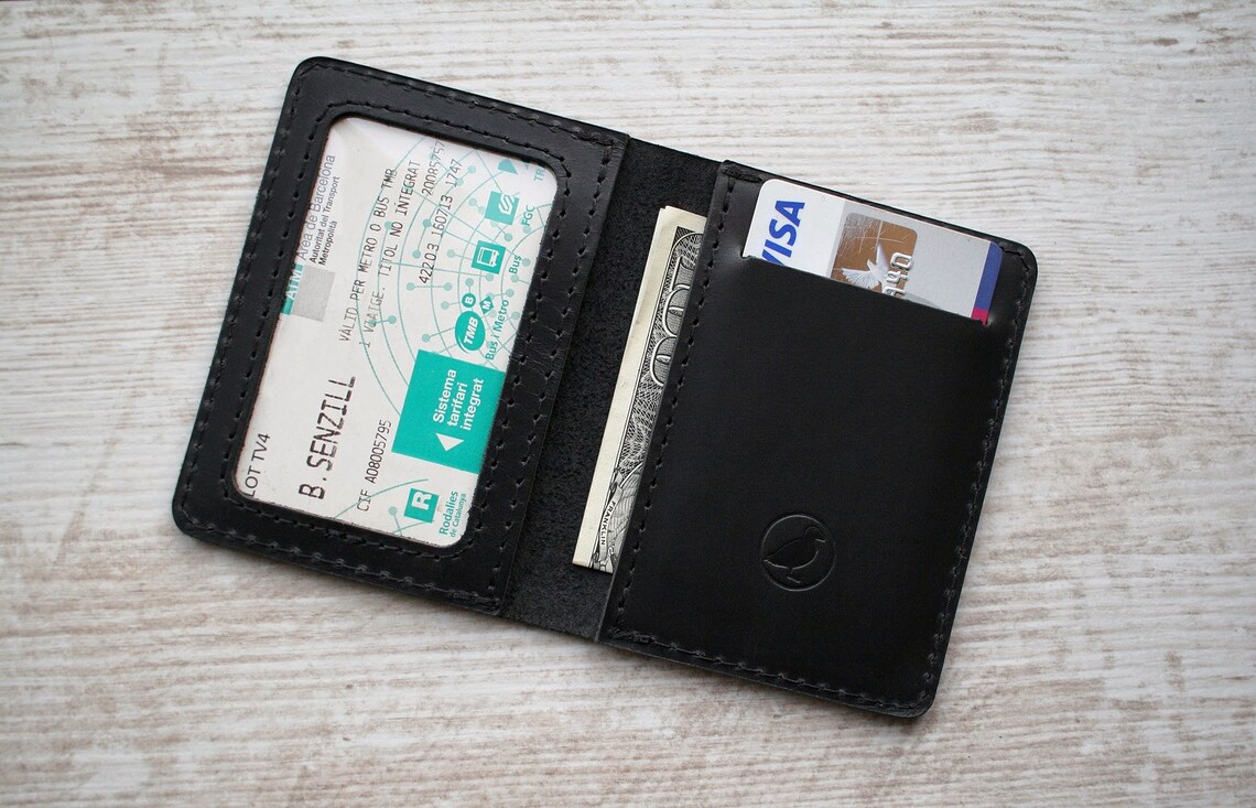 Black Leather Wallet Slim Card Wallet Slim Wallet - Etsy