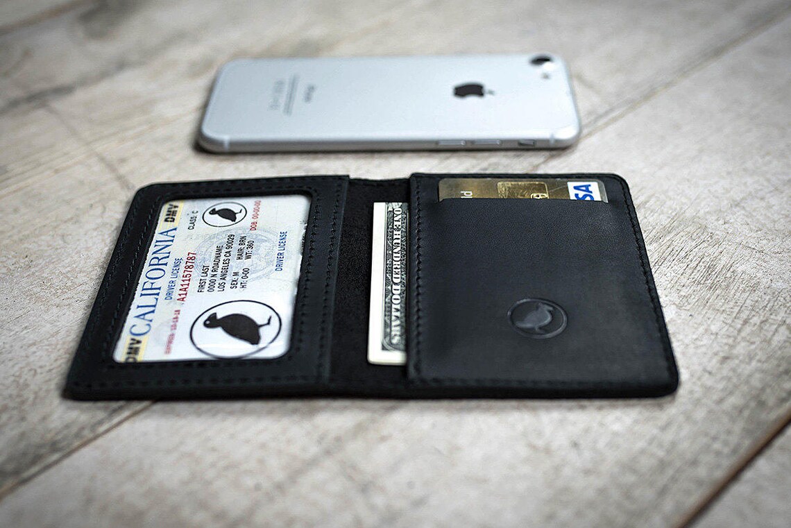 Black Leather Bifold Vertical Slim Minimalist Card Wallet for - Etsy