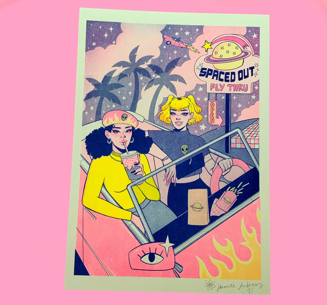 Spaced Out Risograph Art Print | A4 Illustrated Print Riso Space Wall ...
