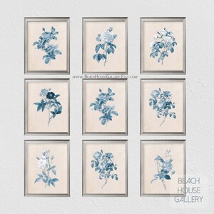 Set of 9 Blue Botanical Prints, Modern Farmhouse Wall Art, French ...