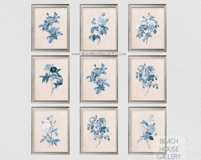 Set of 9 Blue Botanical Prints Modern Farmhouse Wall Art | Etsy