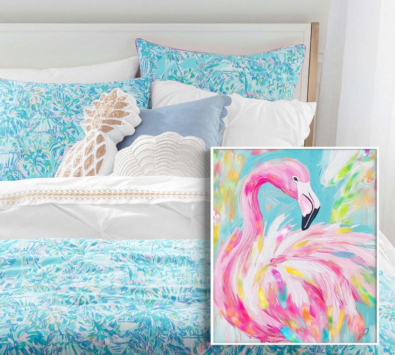 Colorful Flamingo Art Print: Preppy Palm Beach Coastal Decor - Etsy