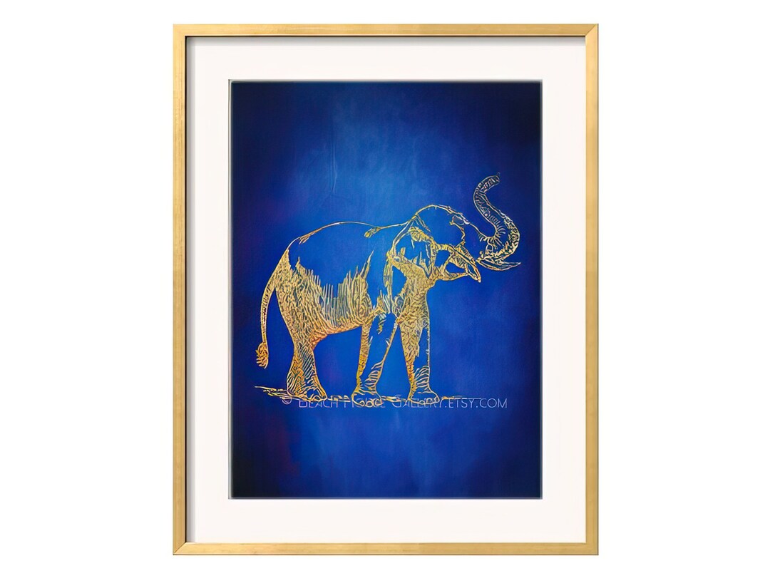 Elephant Print Gold Navy Elephant Art Faux Gold Foil Print - Etsy