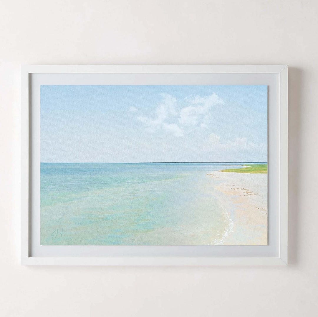 Soft Coastal Beach Print – Light Blue & Sand Seascape Wall Art ...
