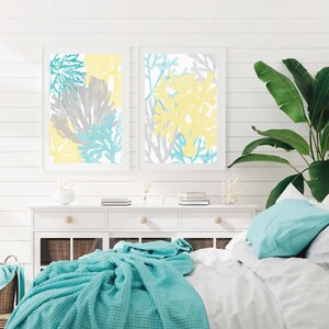 Yellow Gray Turquoise Home Decor, Aqua Gray Yellow Nursery Wall Art ...