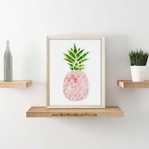 Pink Pineapple Print, Preppy Wall Art, Southern Decor, Pink Green Wall ...