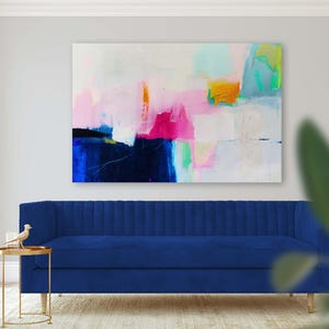Bright Blue Abstract Art, Colorful Canvas Painting, Extra Large Art ...