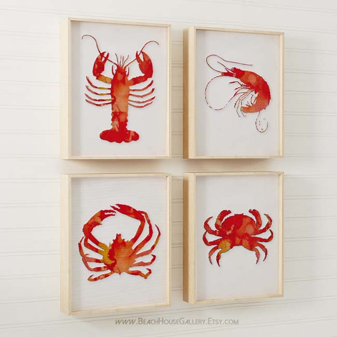 Kitchen Art, Kitchen Decor, Lobster Print, Shrimp Wall Art, Crab Wall ...
