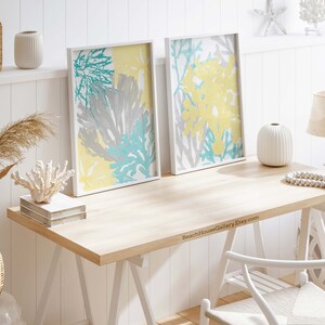 Yellow Gray Turquoise Home Decor, Aqua Gray Yellow Nursery Wall Art ...