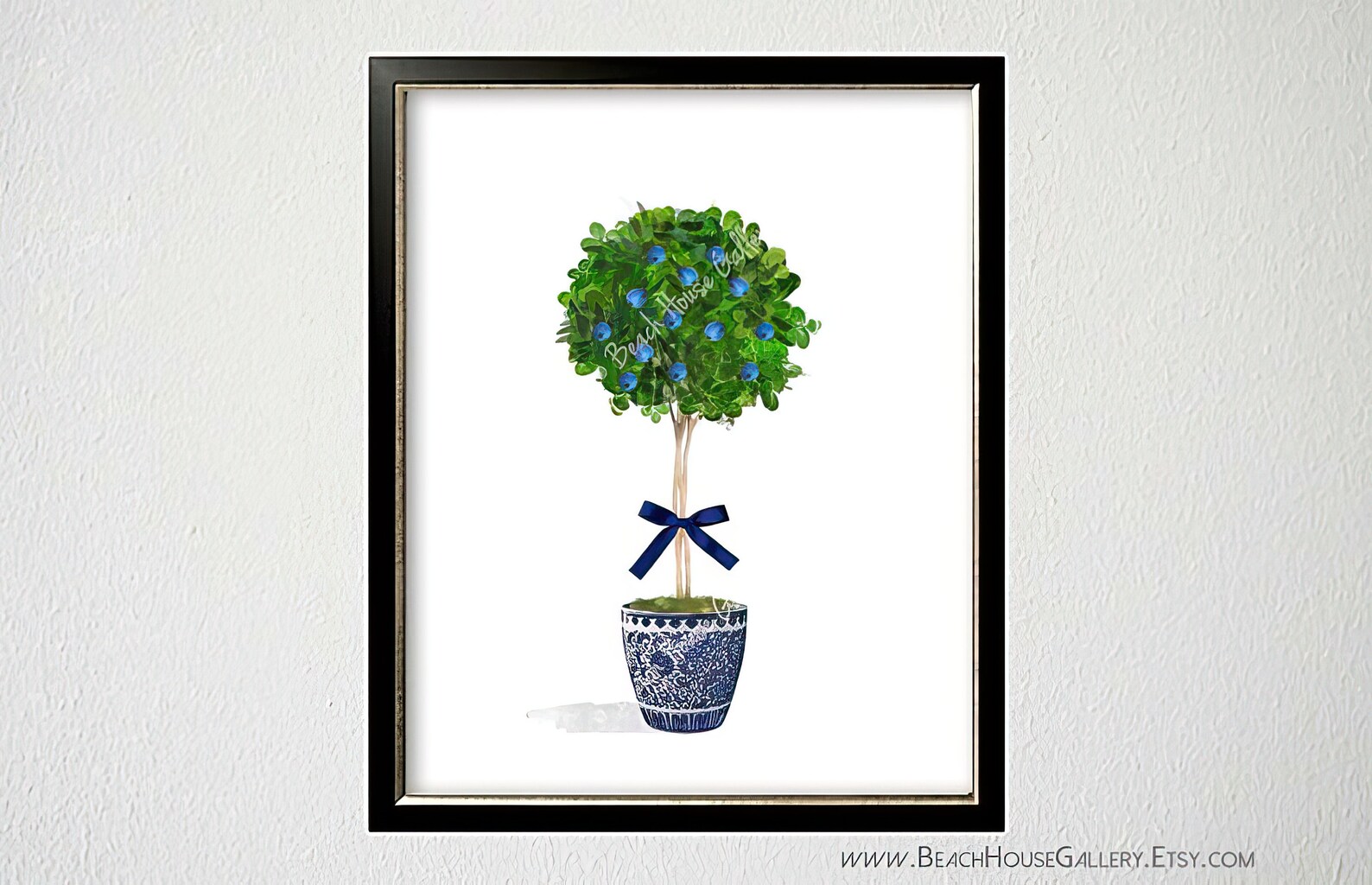 Blue White Chinosierie Topiary Blueberry Watercolor Gift for - Etsy