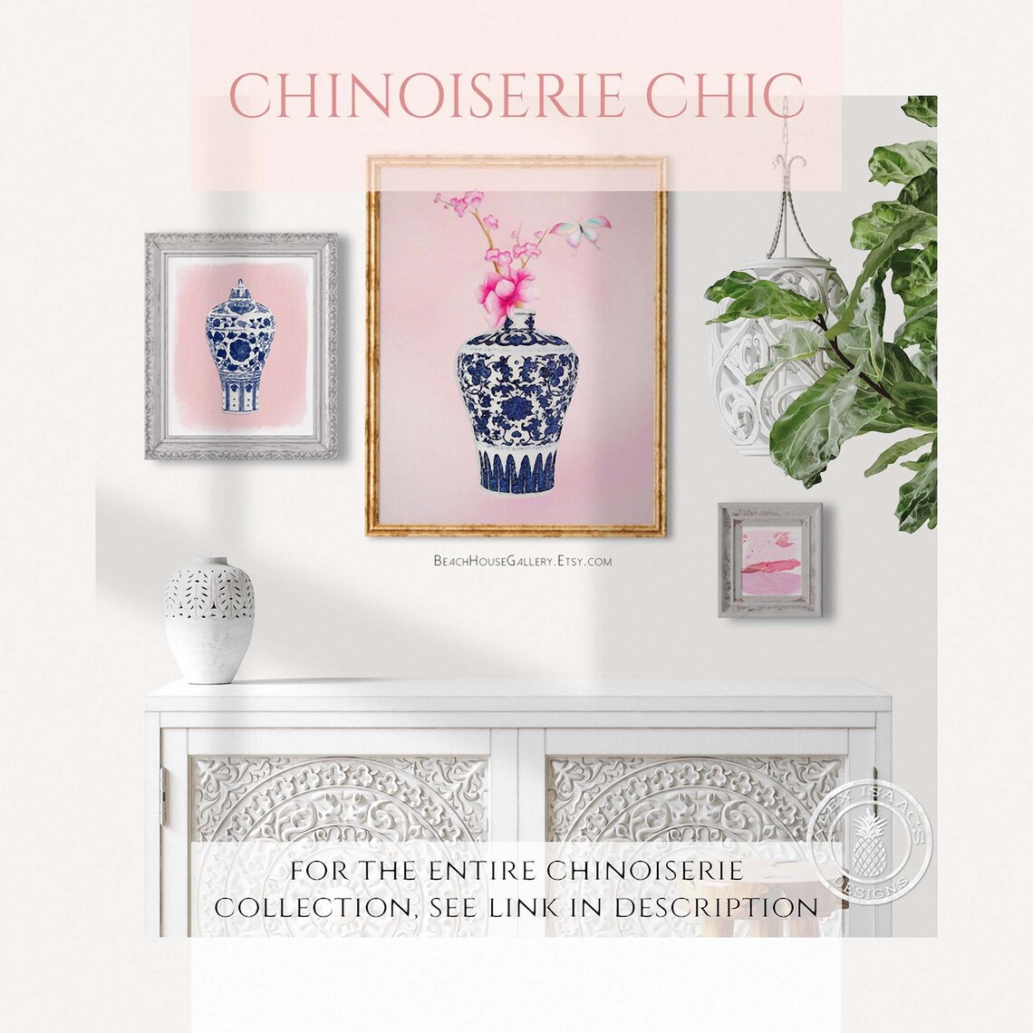 Blue White Chinosierie Topiary Blueberry Watercolor Gift for - Etsy