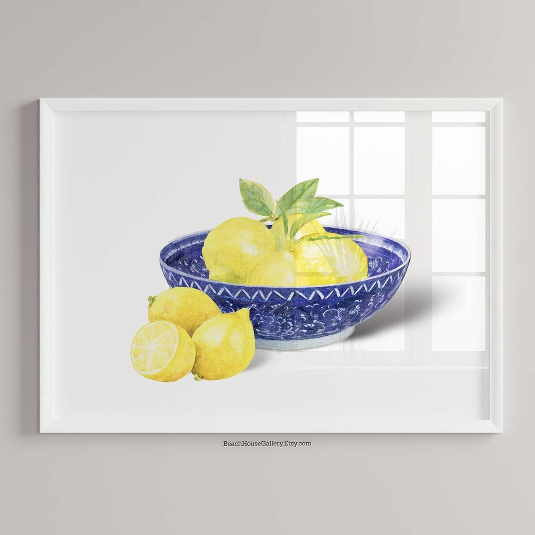Chinoiserie Lemon Bowl Print Kitchen Decor Blue and White - Etsy