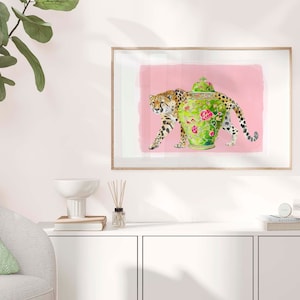 Cheetah Chinoiserie Print With Pink Watercolor Background | Hollywood ...